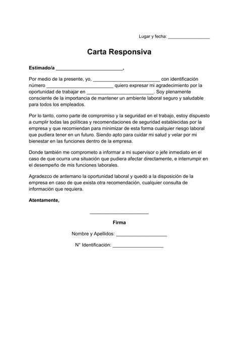 ᐅ Carta Responsiva de Riesgo de Trabajo Ejemplos