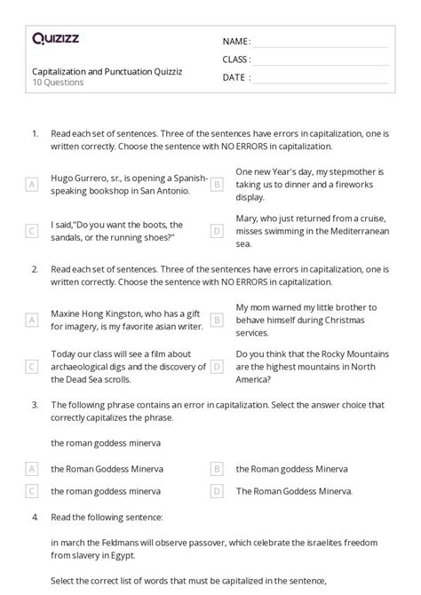 50 Capitalization Worksheets For 6th Grade On Quizizz Free Printable