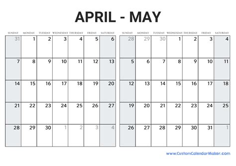 April And May 2024 Monthly Calendar Ethel Janenna