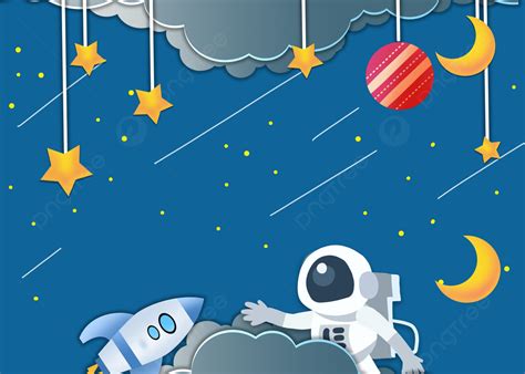 X Ft Space Blue Sky Gold Stars Spaceship Planets Astronaut Rocket