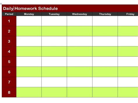 Free Homework Schedule Templates In Word Excel Formats Excel