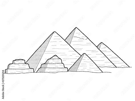 Vetor De Pyramid Of Giza Egypt Vector Illustration Hand Drawn