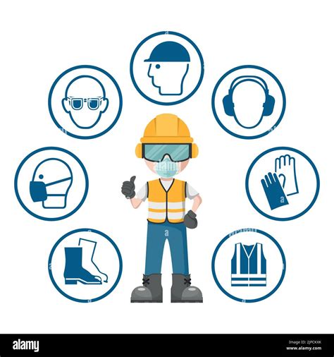 Trabajador con su equipo de protección personal Conjunto de iconos de