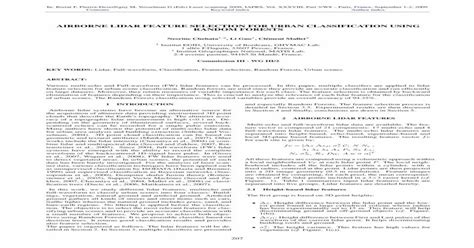 airborne lidar feature selection for urban classification · airborne lidar feature selection