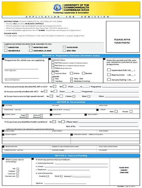 Fillable Online Ucc Edu UCC Application Form10 10 17 Updated Jul2017