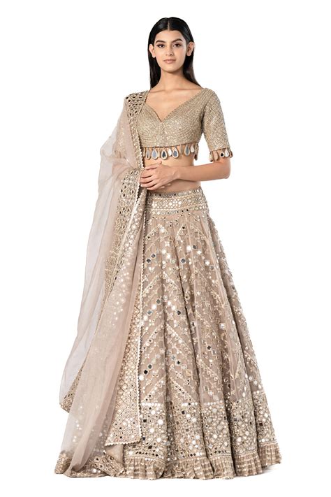Buy Grey Blouse Net Embellished Mirror V Chevron Pattern Work Bridal