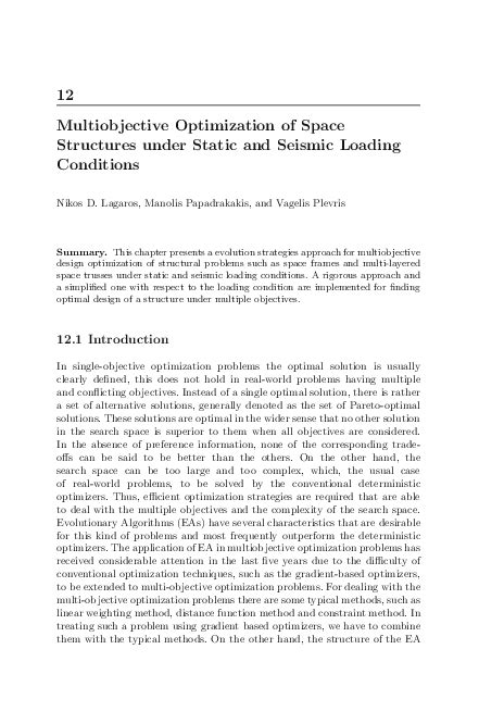 pdf multiobjective optimization of space structures under static and seismic loading