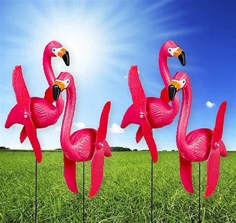 12 Pcs Twirling Wings Pink Flamingo Yard Decorations Small Flamingo