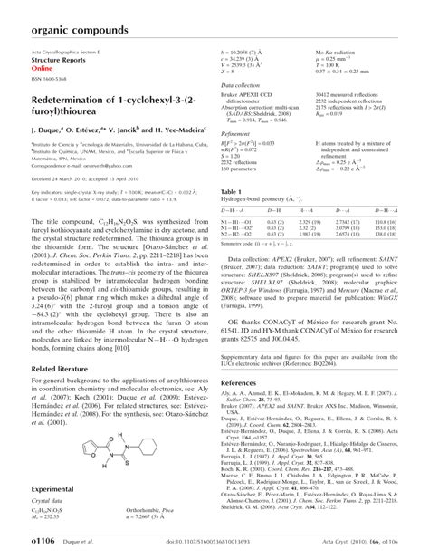 Pdf Redetermination Of Cyclohexyl Furoyl Thiourea
