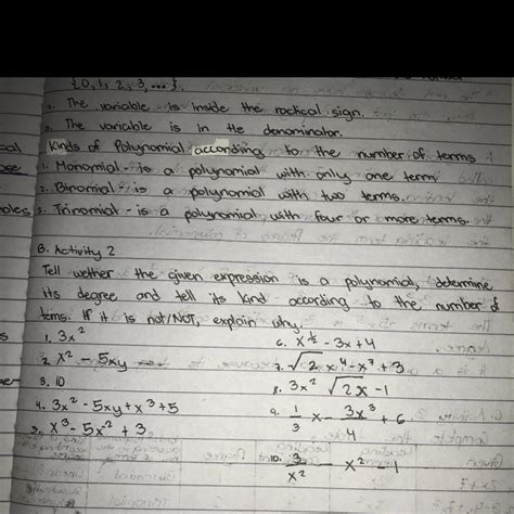 b activity 2 tell wether the given expression is a polynomial determine its degree and tell its