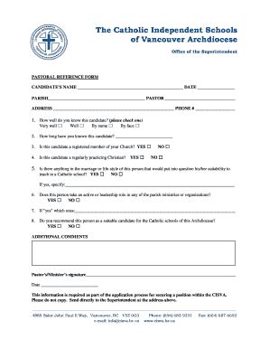 Fillable Online Teachers Pastoral Reference Form Fax Email Print