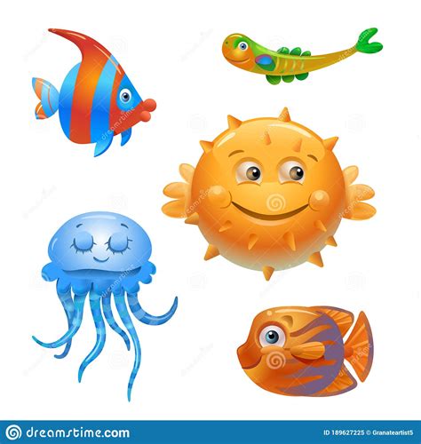Vector Fish On A White Background Cartoon Fish Characters Isolated