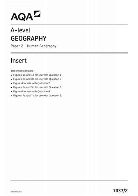 AQA A LEVEL GEOGRAPHY PAPER 2 HUMAN GEOGRAPHY June 2022 INSERT AQA A
