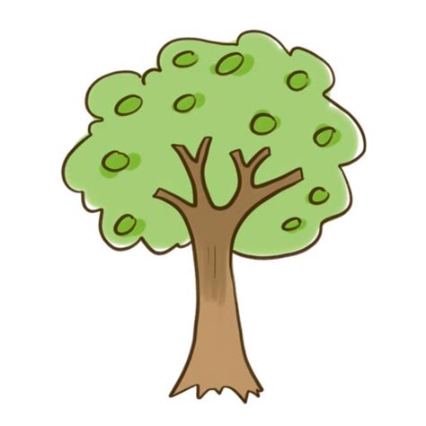 Un árbol de dibujos animados con hojas verdes y ramas marrones ai