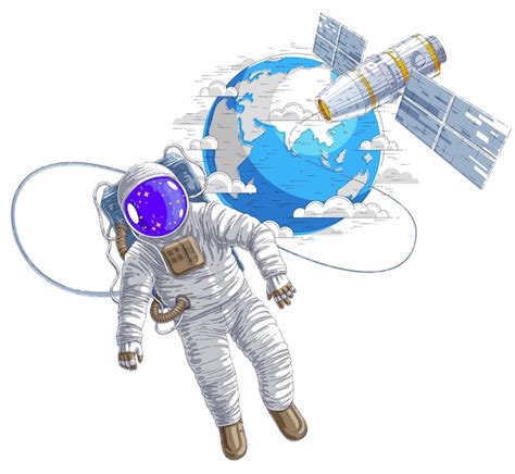 Astronauta Wyszedł Na Otwartą Przestrzeń Połączoną Ze Stacją Kosmiczną
