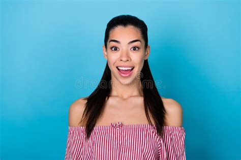 Photo Of Nice Asian Girl Open Mouth From Delight Listen Good News Wear Naked Shoulders Shirt