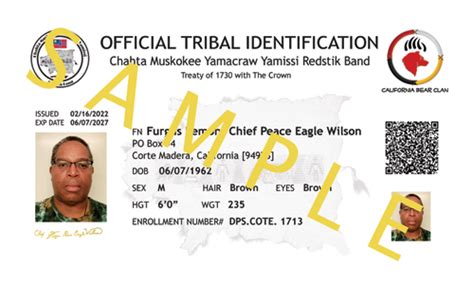 Tribal ID Front Sample California Bear Clan