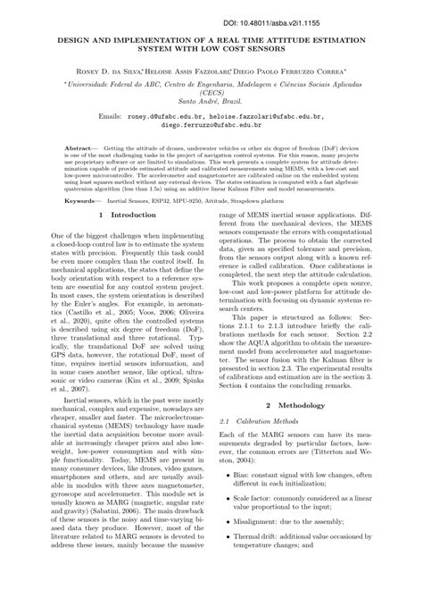 pdf design and implementation of a real time attitude estimation system with low cost sensors