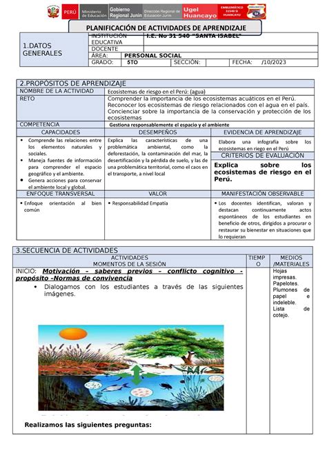 Ecosistema AGUA P Sesion Y Ficha De Trabajo 1 GENERALES