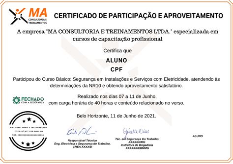 Modelo de certificado NR10 SP Curso nr10 online na cidade de são paulo