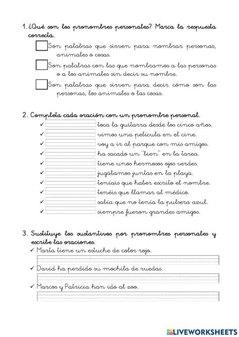 Ejercicio De Pronombres Personales Y Mb Mp Pronombre Personal