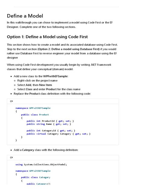 defining entity models and relationships for code first and database first entity framework