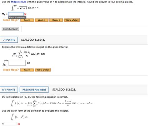 Solved Use The Midpoint Rule With The Given Value Of N To Chegg