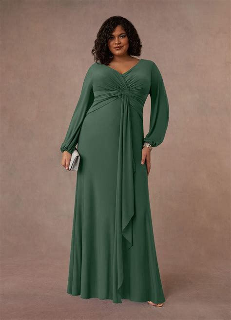 Eucalyptus Azazie Amal Sheath Pleated Luxe Knit Floor Length Dress Azazie
