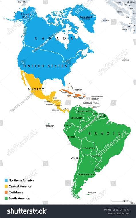 Vektor Stok Americas Geoscheme Political Map North American Tanpa
