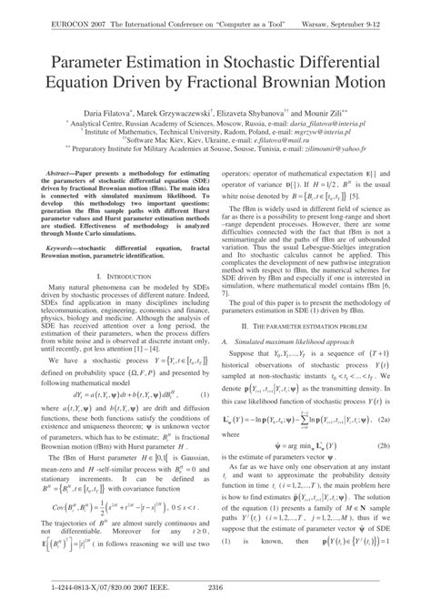 pdf parameter estimation in stochastic differential equation driven by fractional brownian motion