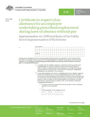 Fillable Online Employer Pss Css Gov S17L PSS Certificate In Respect Of