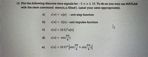 Solved 12 Plot The Following Discrete Time Signals For 5 Chegg