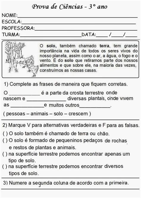 Educa X Atividades De Ci Ncias Ano Para Imprimir