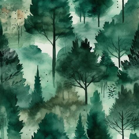 Acuarela de patrones sin fisuras con un bosque de árboles Foto Premium