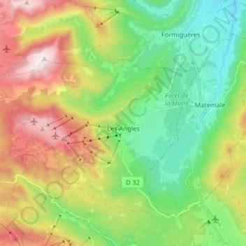 Topografische kaart Les Angles hoogte reliëf