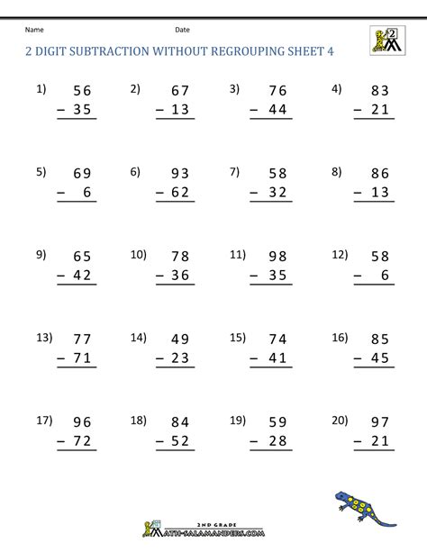 2 digit subtraction without regrouping worksheets