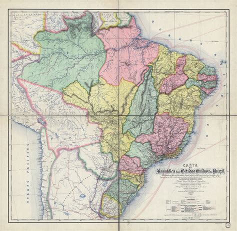A gran escala detallado mapa político antiguo de Brasil con marcas
