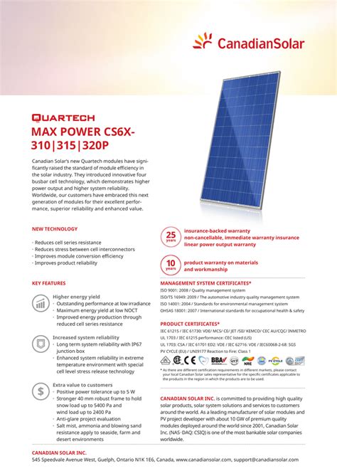 Canadian Solar Data Sheet Of Quartech CS6X P