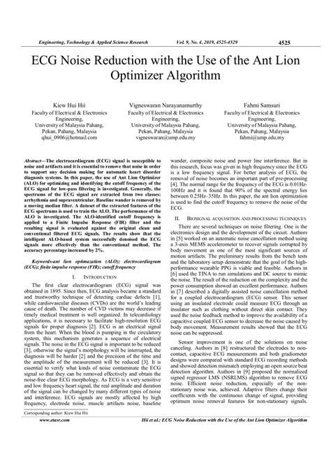 pdf ecg noise reduction with the use of the ant lion optimizer algorithm