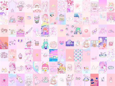 155 PCS Pink Kawaii Wall Collage Kit Pastel Manga Etsy