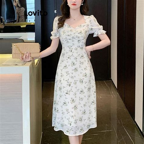 Lovito Elegant Ditsy Floral Dress For Women LNE57190 Lovito Gaun Bunga