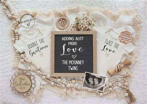 Neutral Twins Valentine Pregnancy Announcement Digital Boho Twin