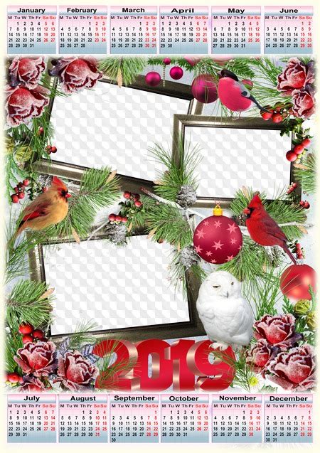 Bright Winter Calendar Frame For Photoshop Calendrier Pour