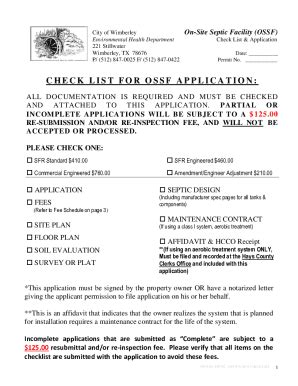 Fillable Online CHECK LIST FOR OSSF APPLICATION Fax Email Print