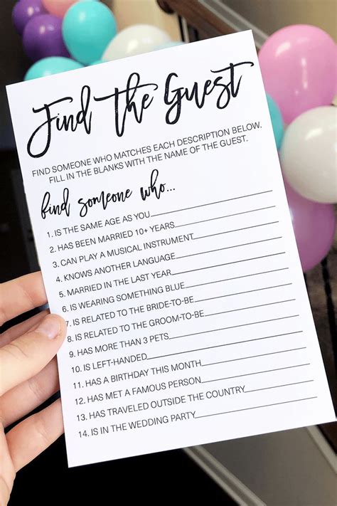 Find The Guest Bridal Shower Game Find The Guest Printable Etsy