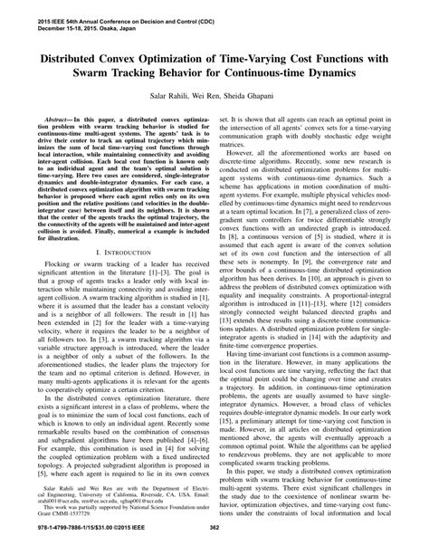 pdf distributed convex optimization of time varying cost functions with swarm tracking