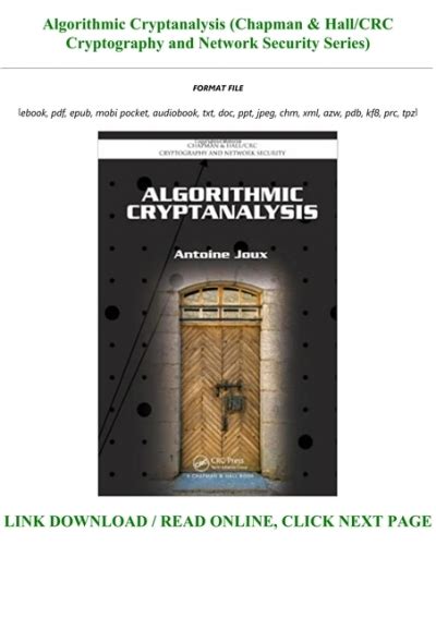 [pdf] algorithmic cryptanalysis chapman and hall crc cryptography and network security series