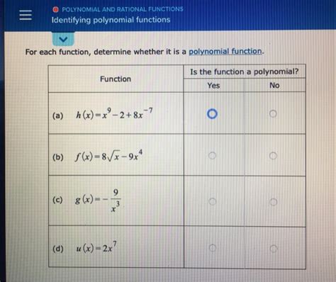 solved o polynomial and rational functions identifying