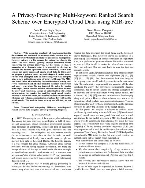 pdf a privacy preserving multi keyword ranked search scheme over encrypted cloud data using