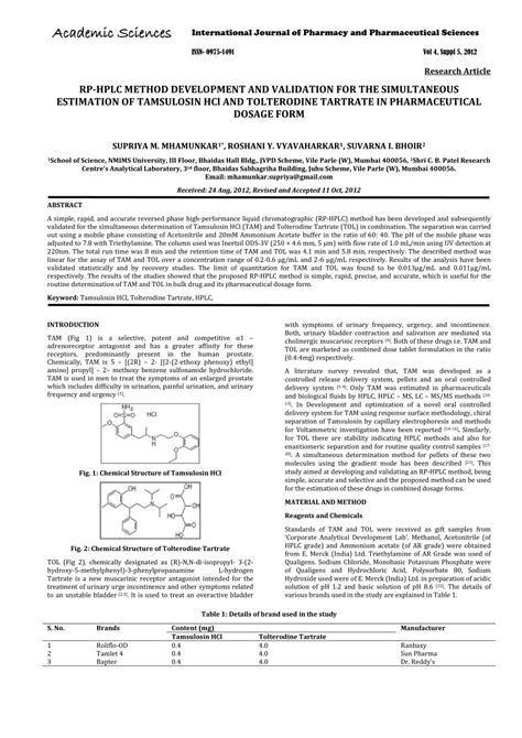 pdf rp hplc method development and validation for the simultaneous estimation of tamsulosin